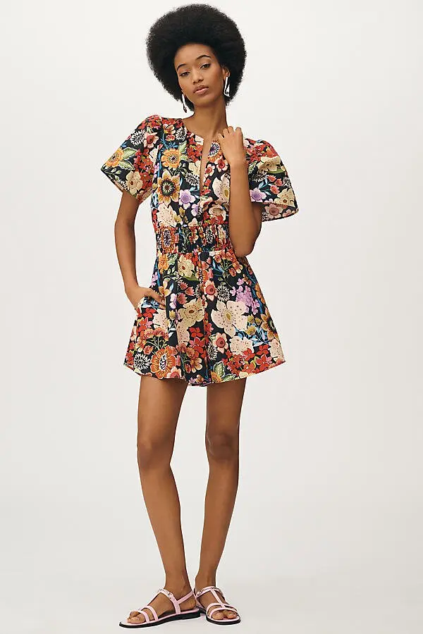 THE SOMERSET COLLECTION BY ANTHROPOLOGIE Somerset Poplin Romper - Black Pattern