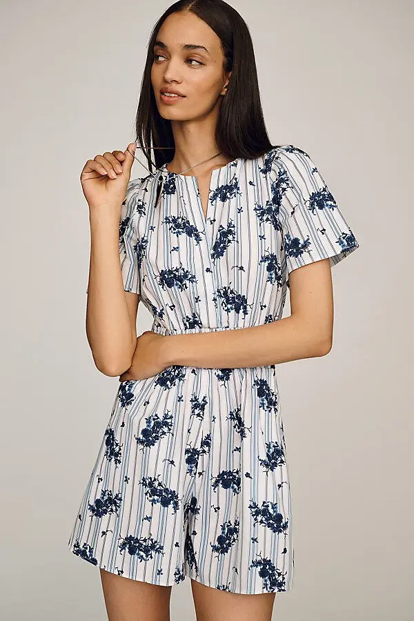 THE SOMERSET COLLECTION BY ANTHROPOLOGIE The Somerset Collection Poplin Romper - Blue Stripe