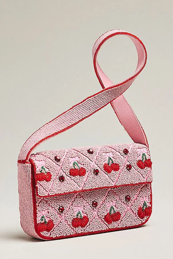 Anthropologie The Fiona Beaded Bag: Food & Drink Edition - Cherries Plaid
