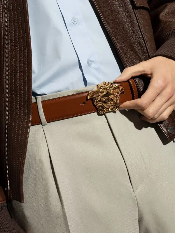 Versace Gold Medusa Brown Leather Belt La Medusa Leather Reversible Belt 4 cm Brown,Gold | VERSACE US main image 4