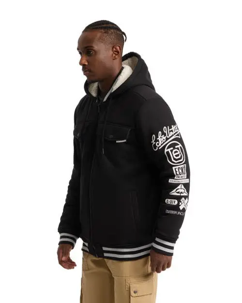 ECKO UNLTD. Renown Faux Shearling Varsity Jacket - Black