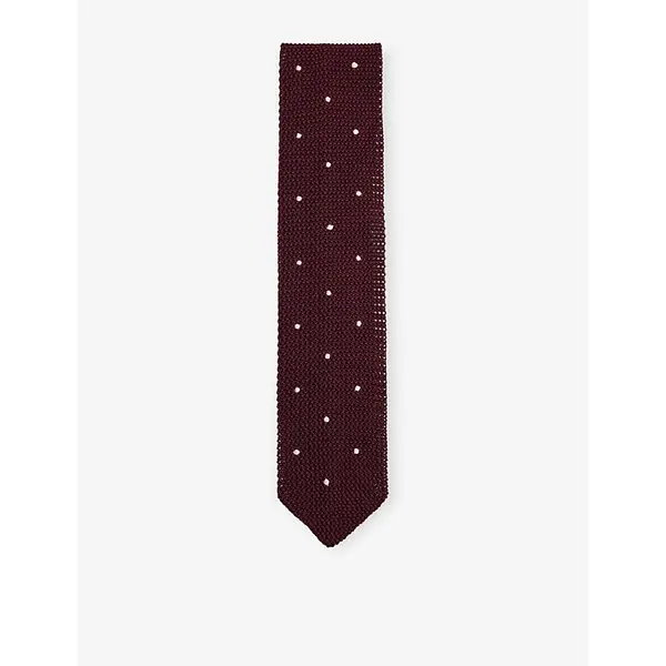 REISS Spot-embroidered Silk Tie - Burgundy