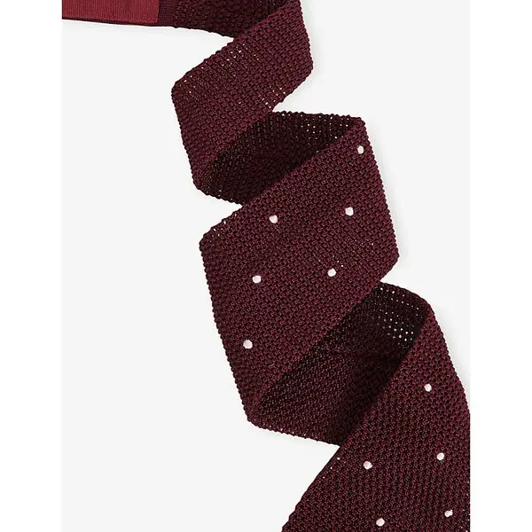 REISS Spot-embroidered Silk Tie - Burgundy