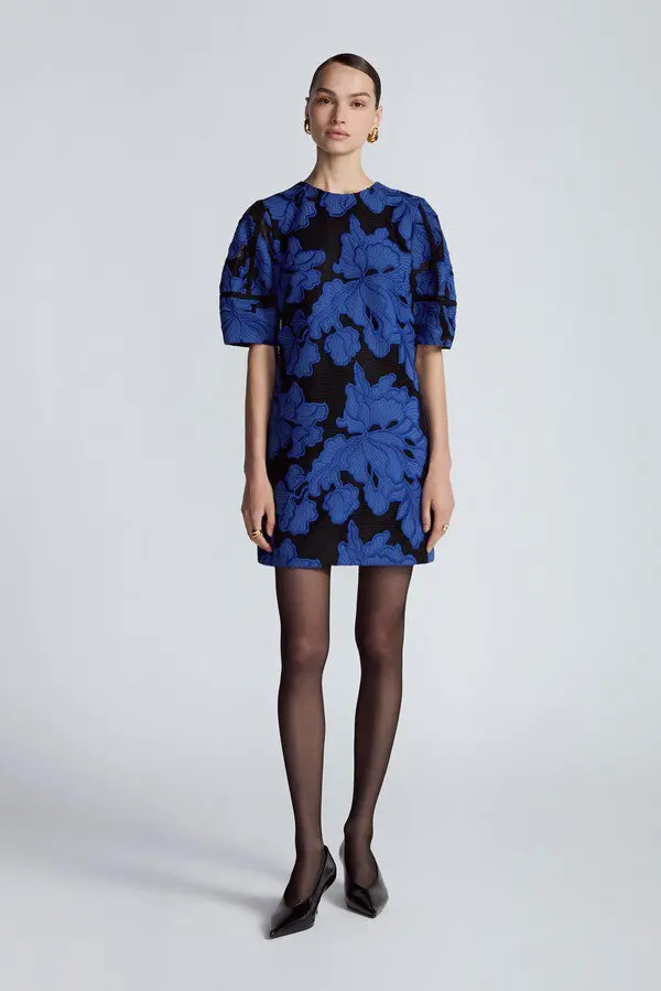 lela rose floral embroidered dress Floral Embroidery Long Sleeve Tie Waist Dress main image 1