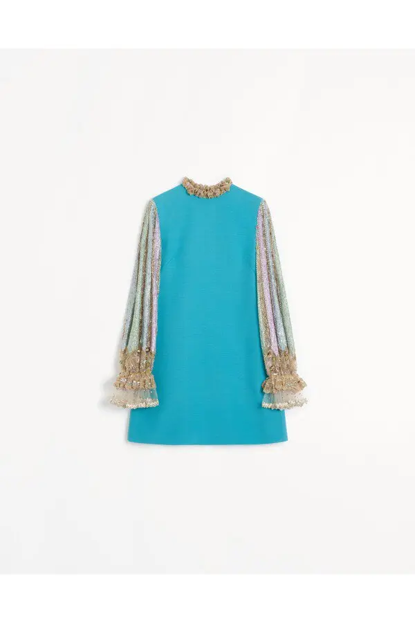 sachin and babi light blue dress Valentino Garavani Short Crepe Couture Dress with Feathers