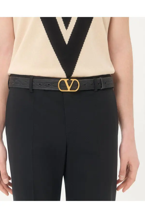 Valentino Garavani Vlogo Signature Calfskin Belt - Black