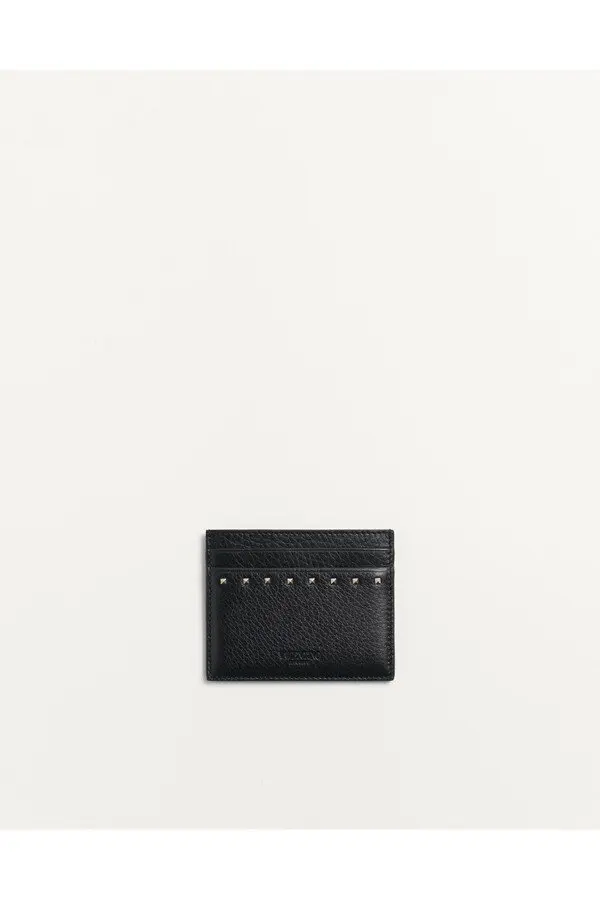 Valentino Garavani Rockstud Grainy Calfskin Cardholder - Black