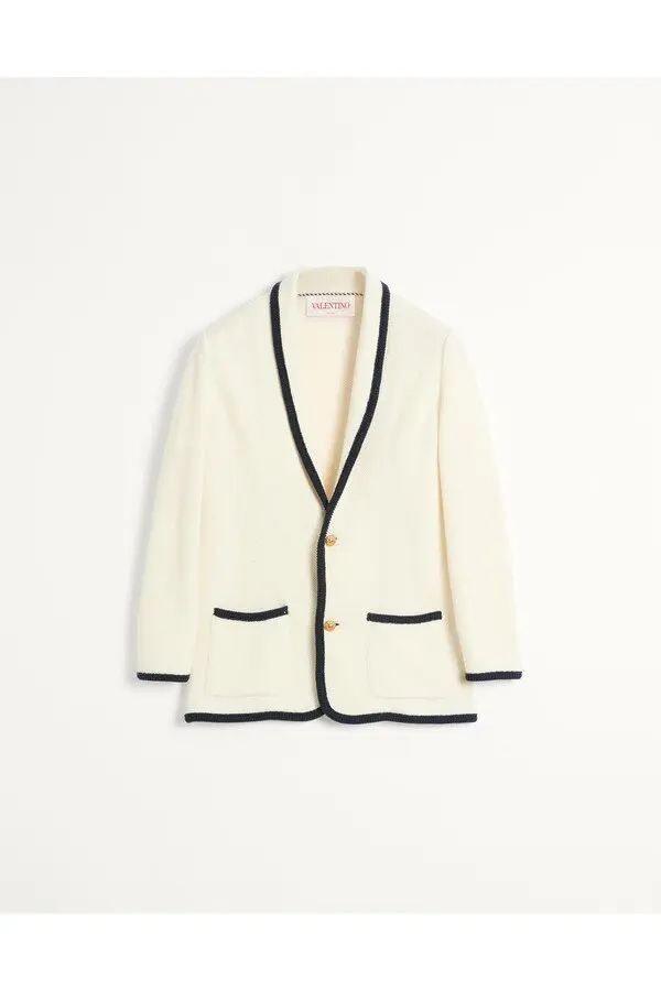 Valentino Garavani Single-breasted Wool And Cotton Jacket With Torchon Piping - Natural