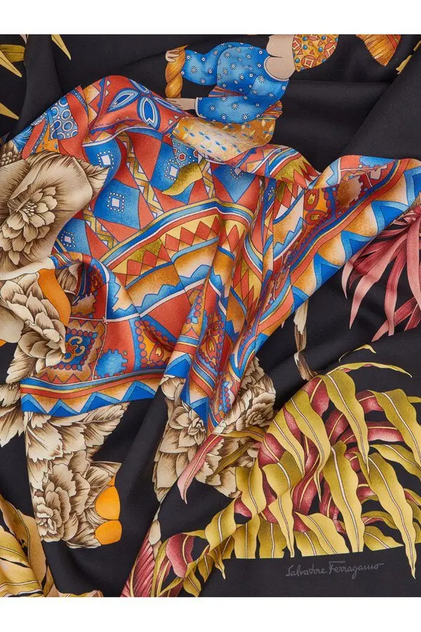 FERRAGAMO India Print Silk Double Face Scarf