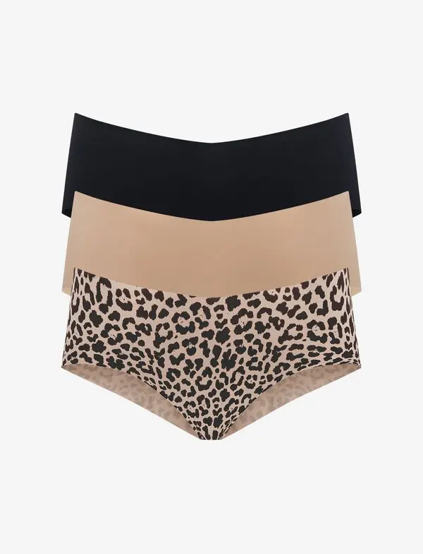 THIRDLOVE Zero Edge™ No-show Cheeky 3 Pack Panty - Black Taupe Leopard