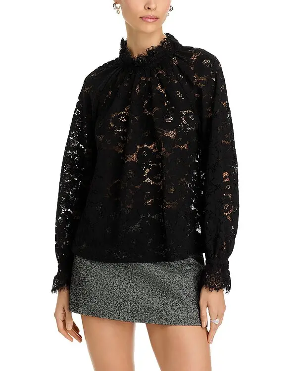 Aqua Lace Long Sleeve Mockneck Top