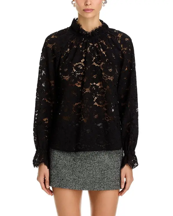Aqua Lace Long Sleeve Mockneck Top