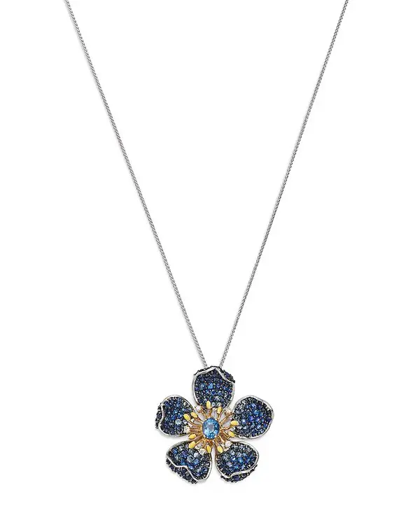 Bloomingdale'S 14k Gold Flower Pendant Necklace - Blue