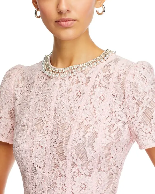 self-portrait pink lace embellished midi dress Pink Lace Crystal Embellished Midi Dress  self-portrait-US