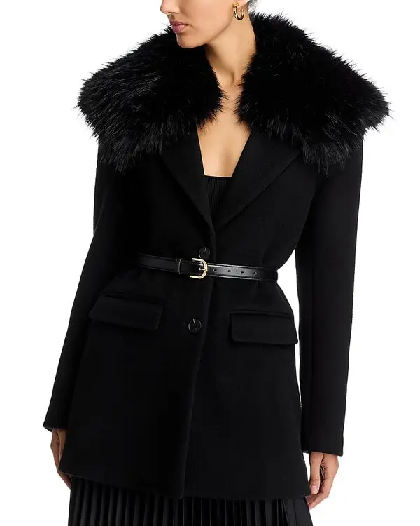 SELF-PORTRAIT Faux Fur Collar Wool Coat