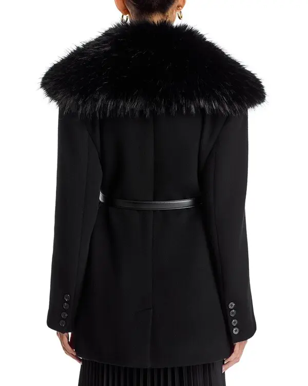 SELF-PORTRAIT Faux Fur Collar Wool Coat