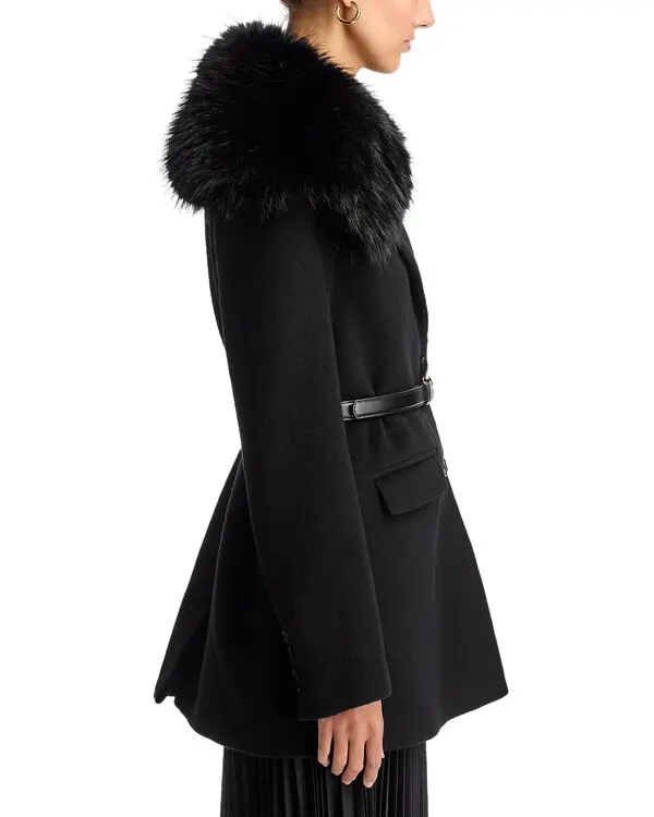 SELF-PORTRAIT Faux Fur Collar Wool Coat
