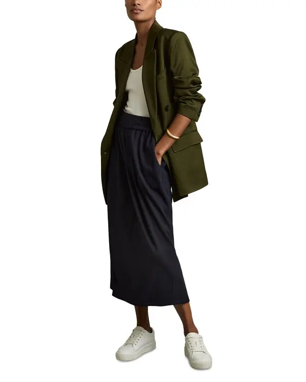 REISS Nora Ruched Jersey Midi Skirt