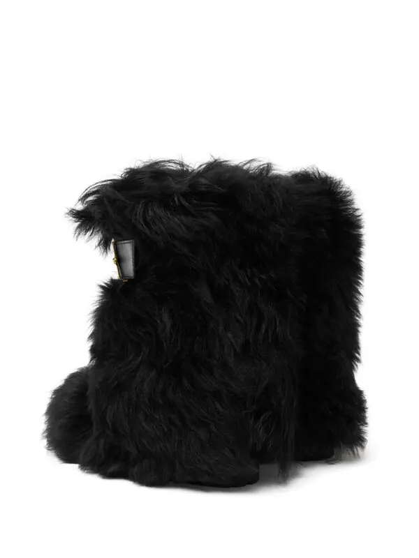 ?Versace ? Bastion Shearling Boots with Gold Buckles Gianni Ribbon Shearling Boots Black,Gold | VERSACE US main image 2