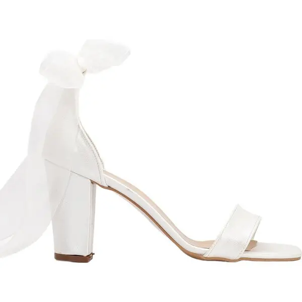 FOREVER & ALWAYS SHOES Ariadne Velvet Block Heel Sandals With Ribbon Detailing - Ivory