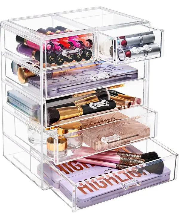 SORBUS 6 Drawer Acrylic Makeup Organizer Case For Cosmetics - Clear