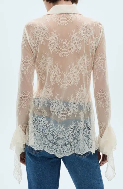 Mango Ruffled Sheer Lace Shirt