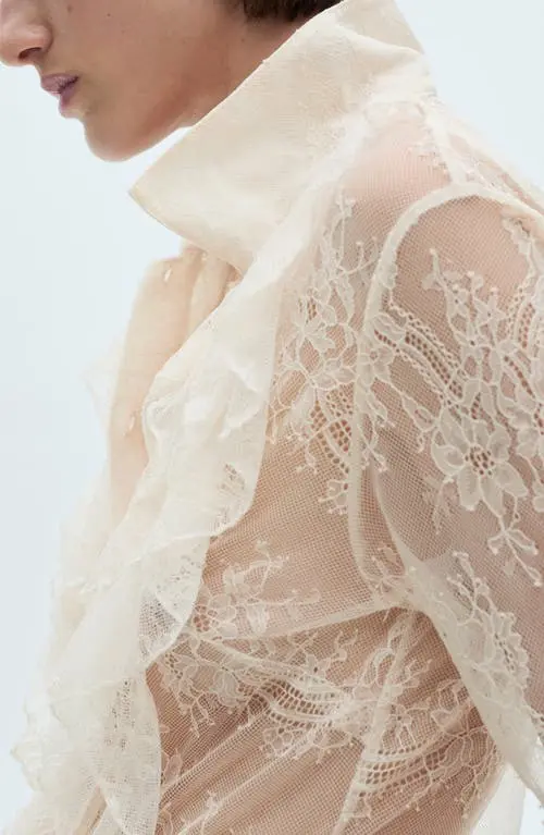 Mango Ruffled Sheer Lace Shirt