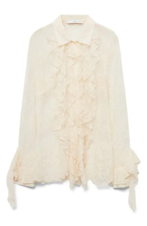 Mango Ruffled Sheer Lace Shirt