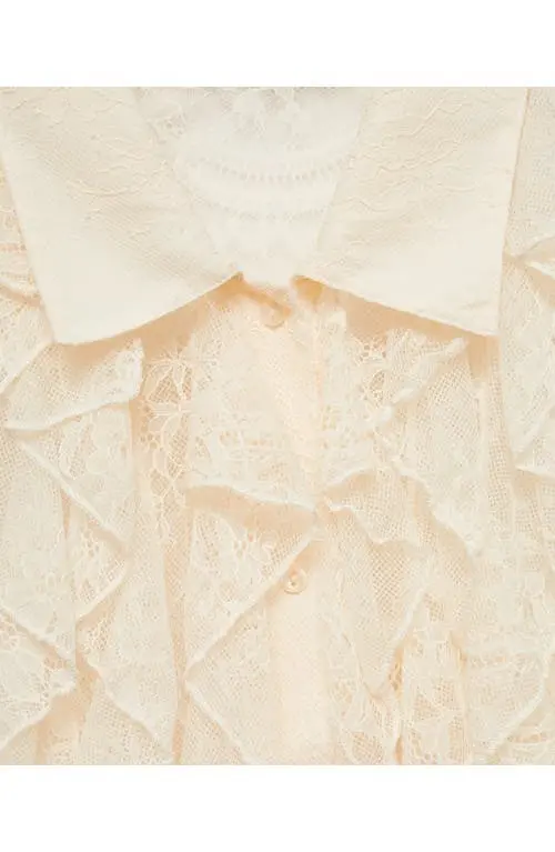 Mango Ruffled Sheer Lace Shirt