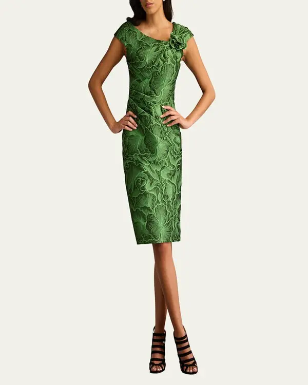 Tadashi Shoji Asymmetric Floral Jacquard A-Line Dress - Cactus |  Editorialist