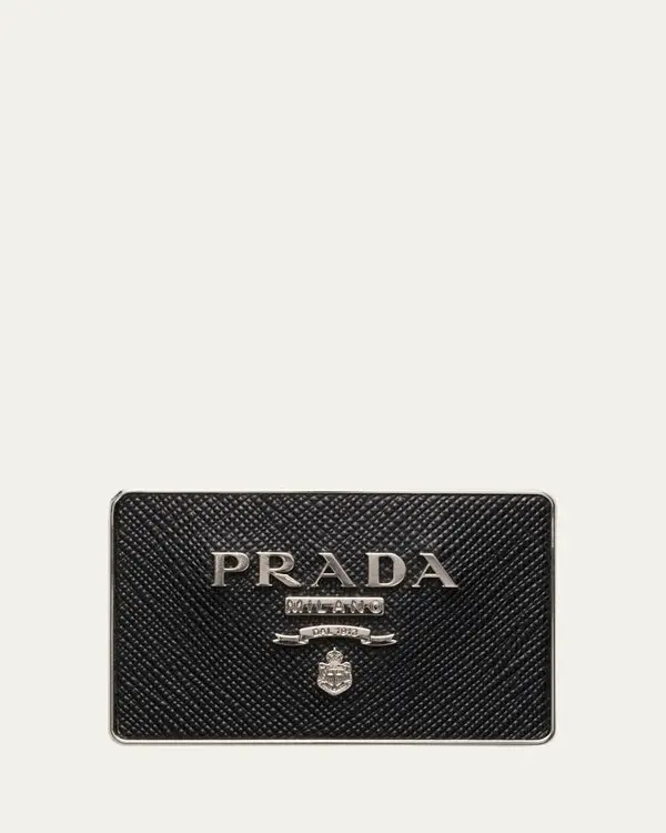 Prada Metal And Saffiano Leather Belt Buckle - Nero