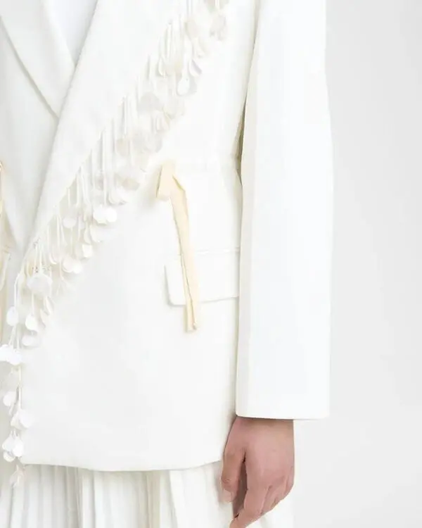 Plan C Sequin-fringe Double-breasted Blazer - White