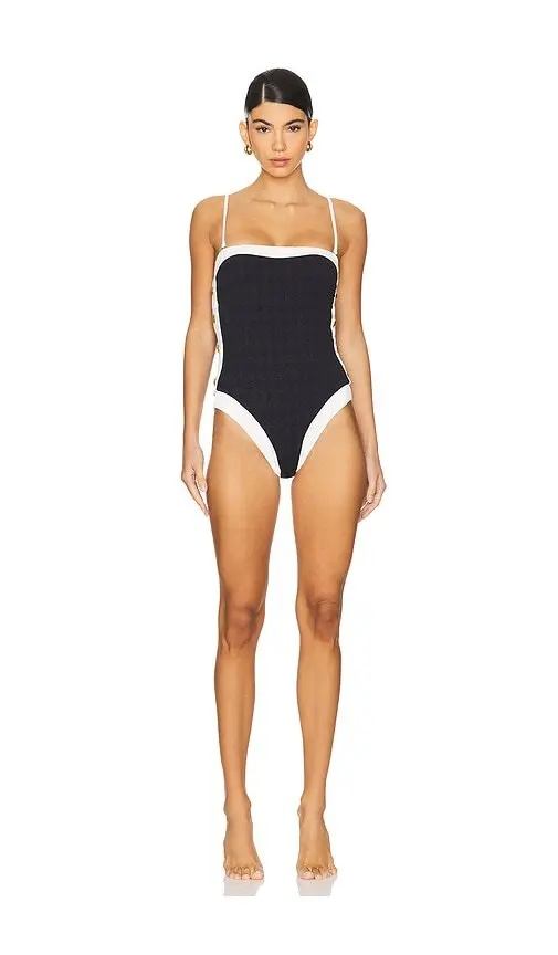 L'Agence Colorblock Bandeau One Piece Swimsuit - Black