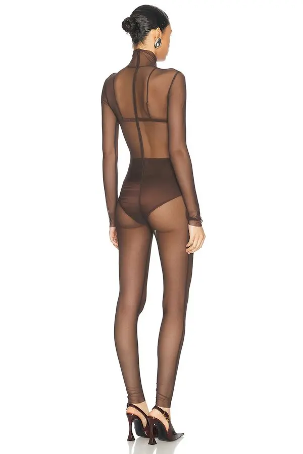 Norma Kamali Long Sleeve Slim Fit Turtleneck Catsuit - Espresso