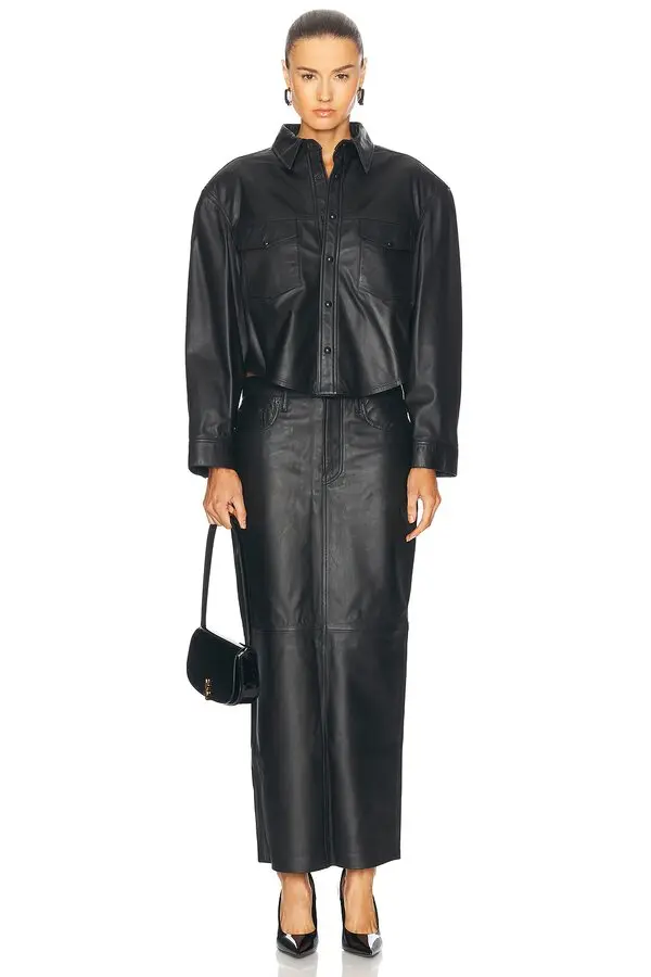 Wardrobe.NYC Leather Shirt Jacket - Black