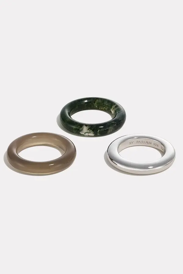 BY PARIAH Stone Trilogy Stack Rings - Moss & Grey Agate
