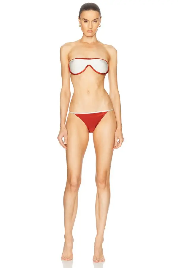ADRIANA DEGREAS Vintage Lily Solid Sunglasses Bikini Set - Red & Off White