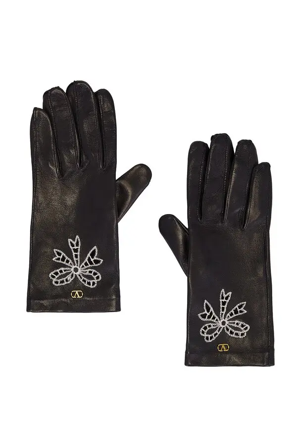 Valentino Garavani V Logo Signature Gloves - Nero  Burro  & Antique Brass