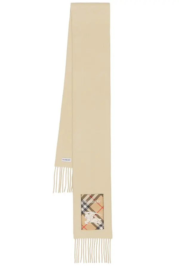 Burberry Solid Label Scarf In Beige - Nutmeg