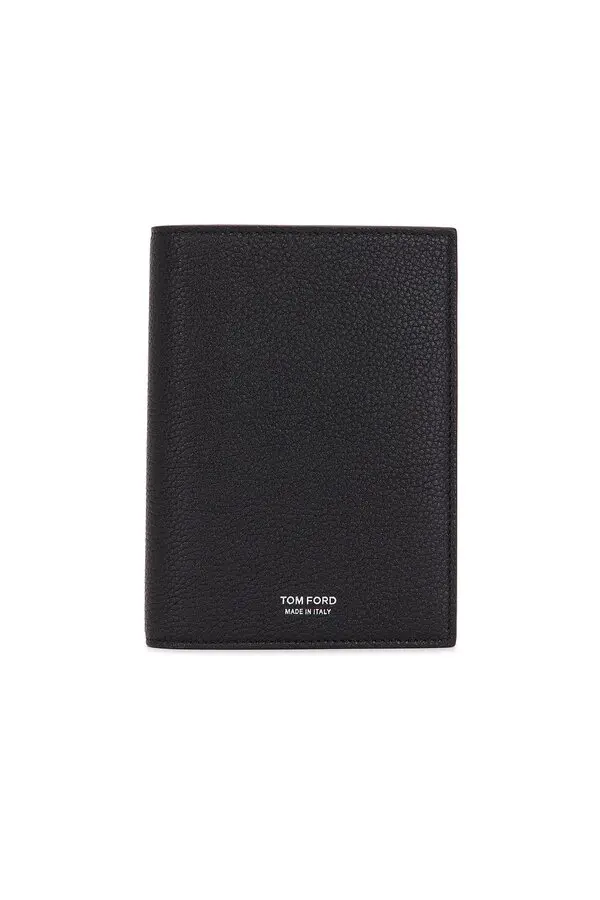 TOM FORD Soft Grain Leather T Line Passport Holder - Black