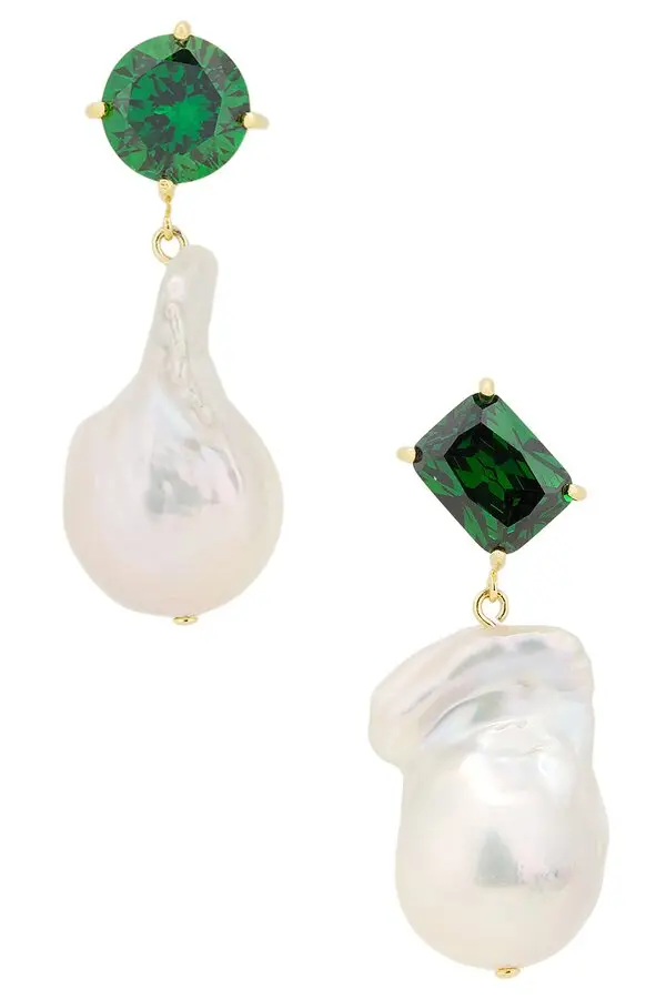 Completedworks Blink Dangle Earrings - 18k Gold Plated & Emerald
