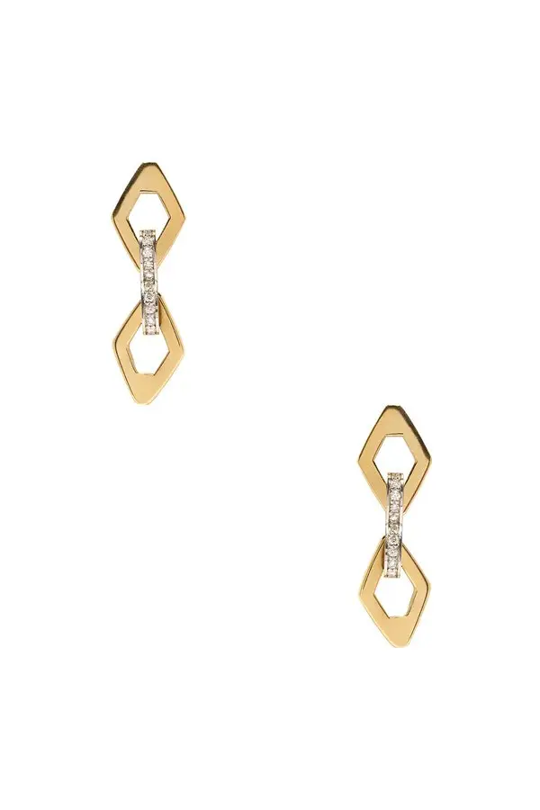 AZLEE Lozenge Diamond Chain Earrings - 18k Yellow Gold & Diamond