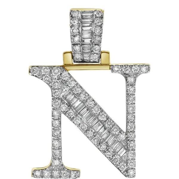 LUVMYJEWELRY 0.8 Carat Diamond N Initial Pendant - 10k Yellow Gold