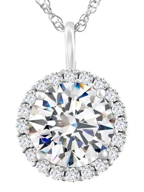 BLISS DIAMOND Certified 3 1/2ct Halo Diamond Pendant Necklace - White Gold
