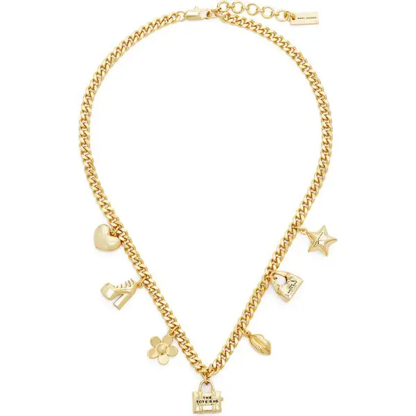 Marc Jacobs Mini Icon Charm Necklace - Light Antique Gold