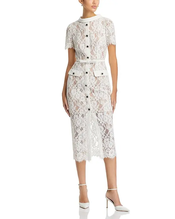 SELF-PORTRAIT Lace Button Midi Dress - White