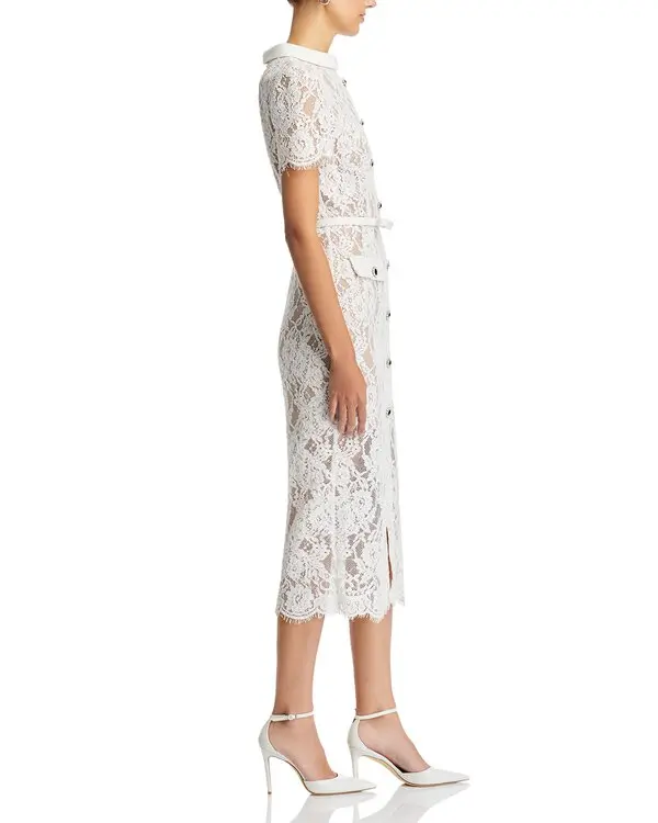 Buy SELF-PORTRAIT Lace Midi Dress With Belt White At 30% Off