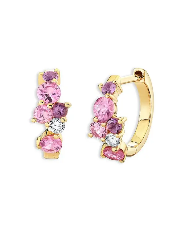 SYDNEY EVAN 14k Yellow Gold Diamond Cluster Huggie Earrings - Pink/gold