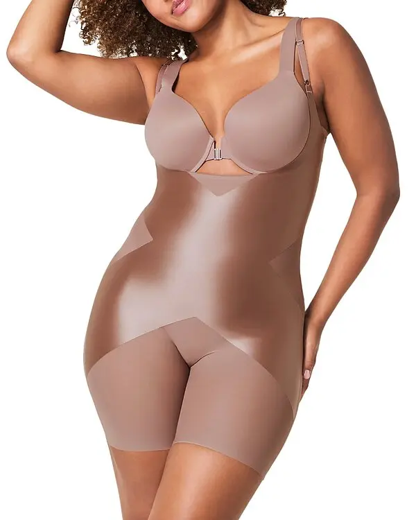Spanx Open Bust Mid Thigh Bodysuit - Cafe Au Lait
