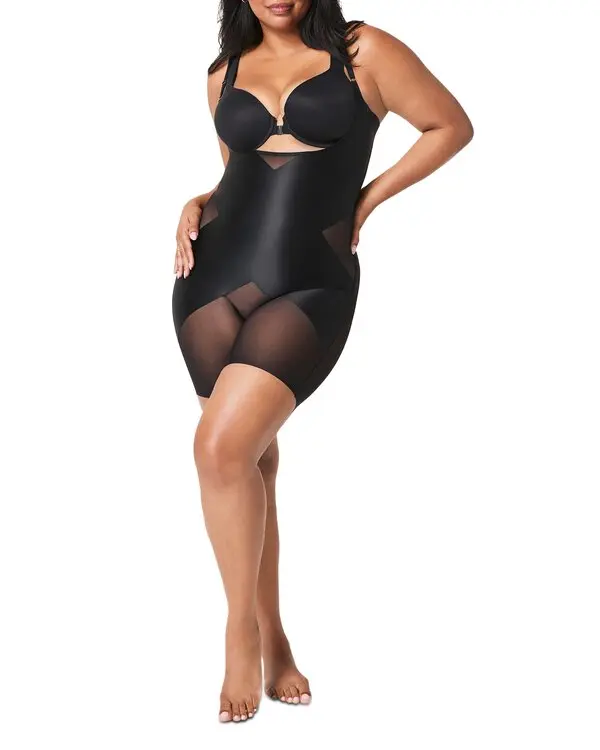 Spanx Open Bust Mid Thigh Bodysuit - Very Black